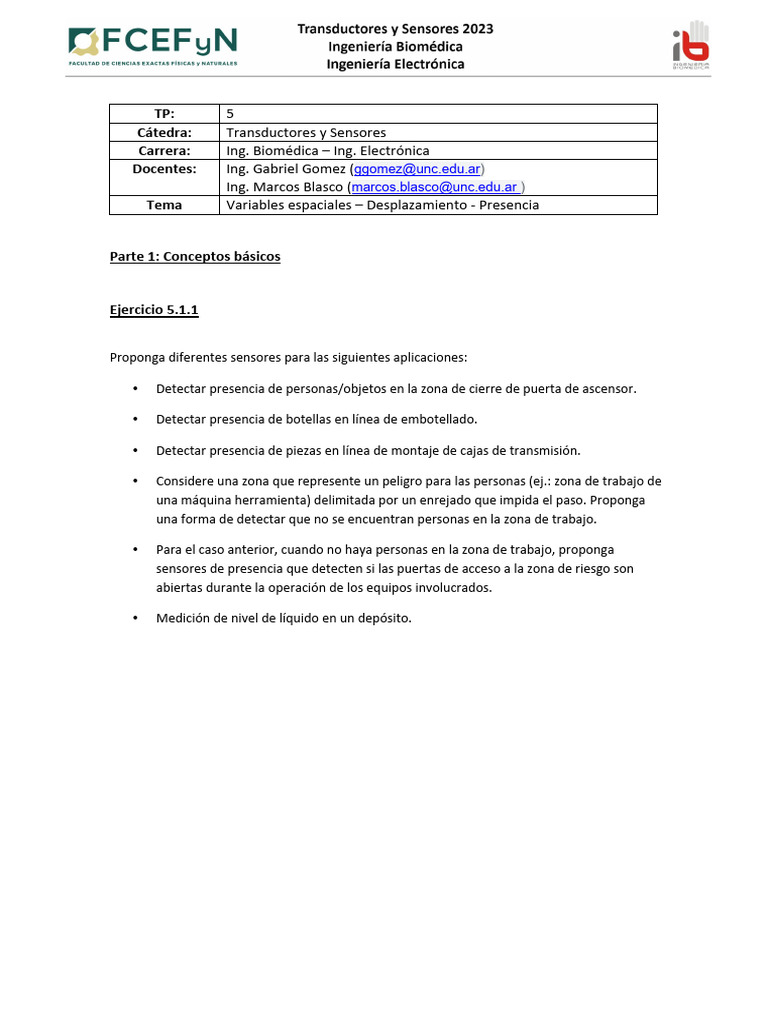 TyS2025 TP05 Variables Espaciales - Desplazamiento-Presencia-Velocidad-1 | PDF | Sensor | Inductor