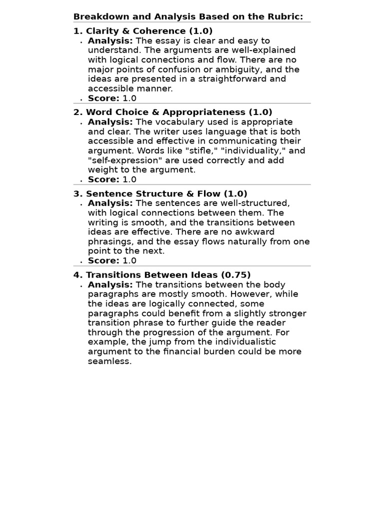 Breakdown and Analysis Based On The Rubric | PDF | Essays | Argument