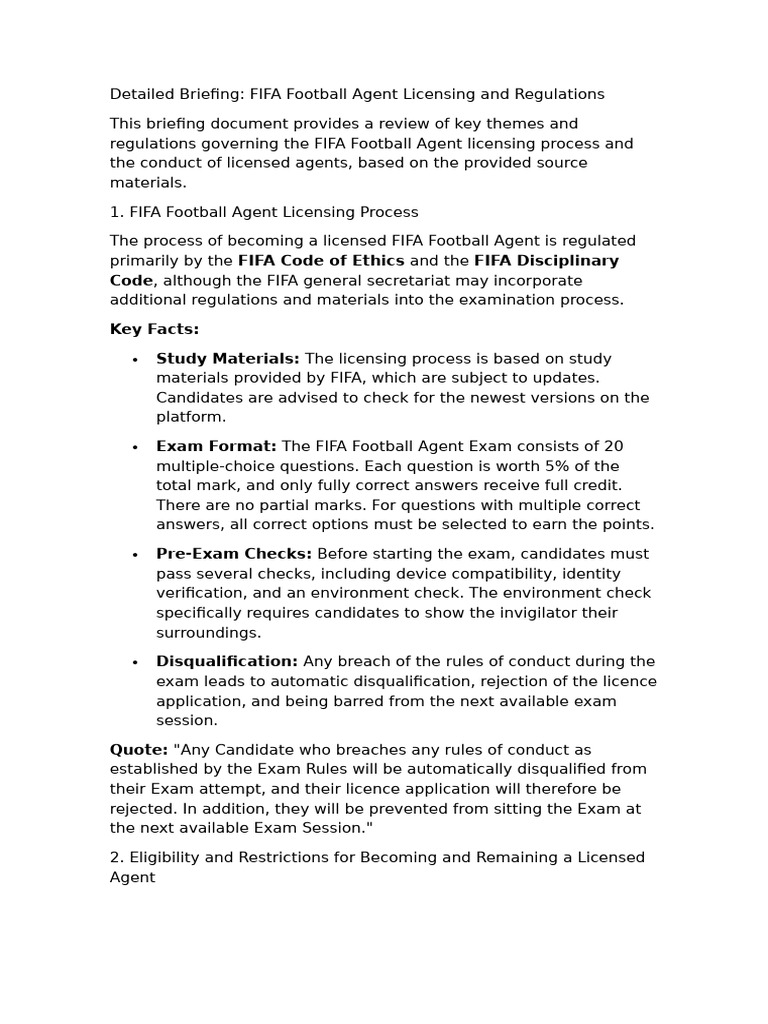 Detailed Briefing FIFA Football Agent Licensing and Regulations | PDF ...