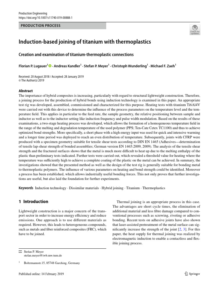 Induction Joining of Titanium and Thermoplastics | PDF | Welding ...