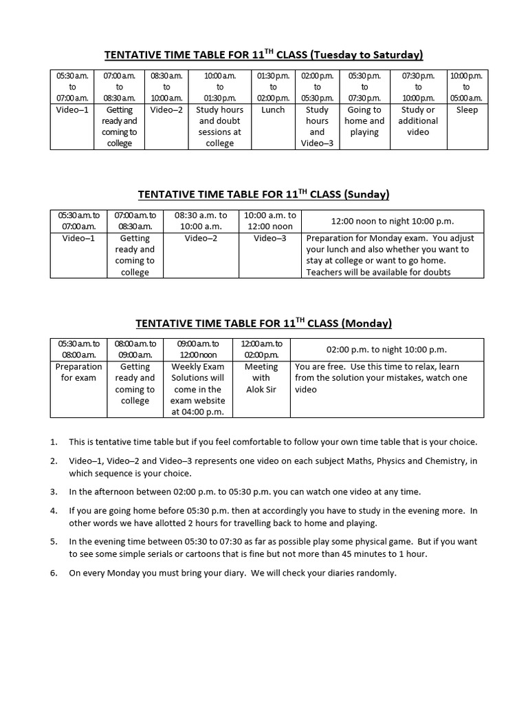 Daily Time Table-11th Class | PDF