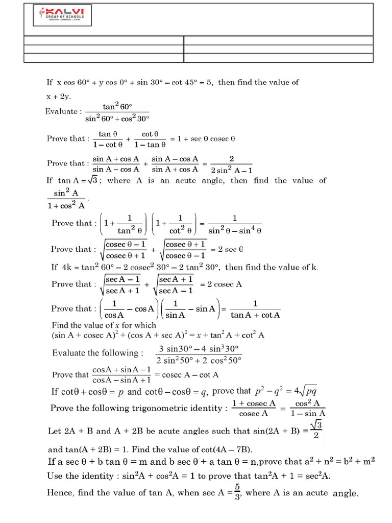 Ws-1, Introduction To Trigonometry | PDF