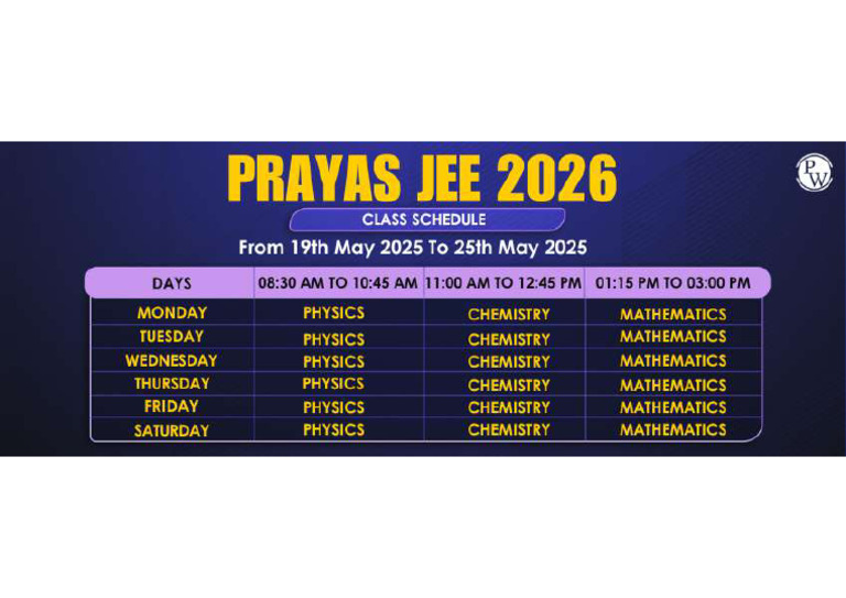 Prayas JEE 2026 - Updated Class Schedule From 19th May 2025 To 25th May ...