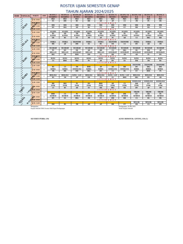 Roster Ujian Semester Genap Ta 2024 2025 | PDF