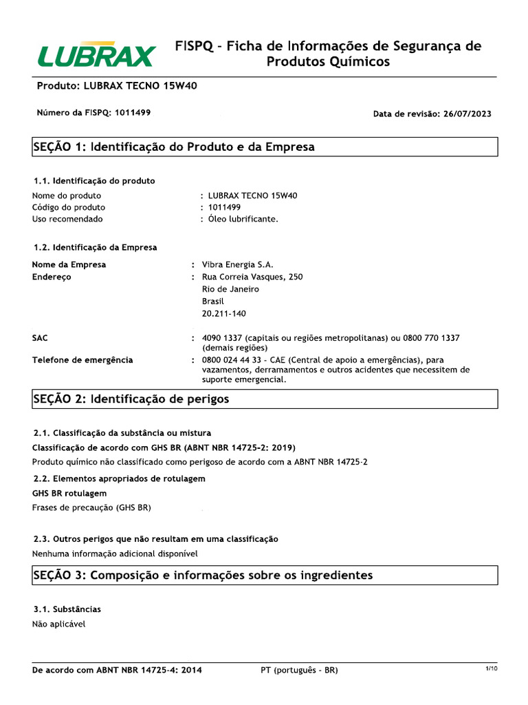 Fispq - Lubrificante 15W-40 | PDF