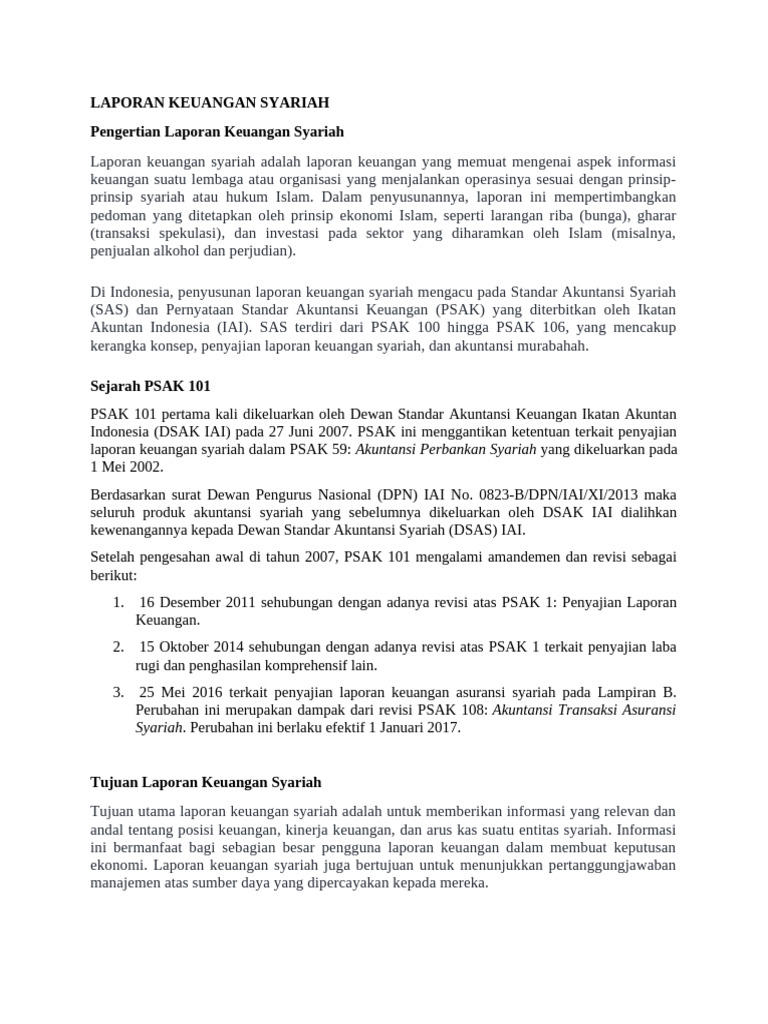 Laporan Keuangan Syariah dan PSAK 101 | PDF