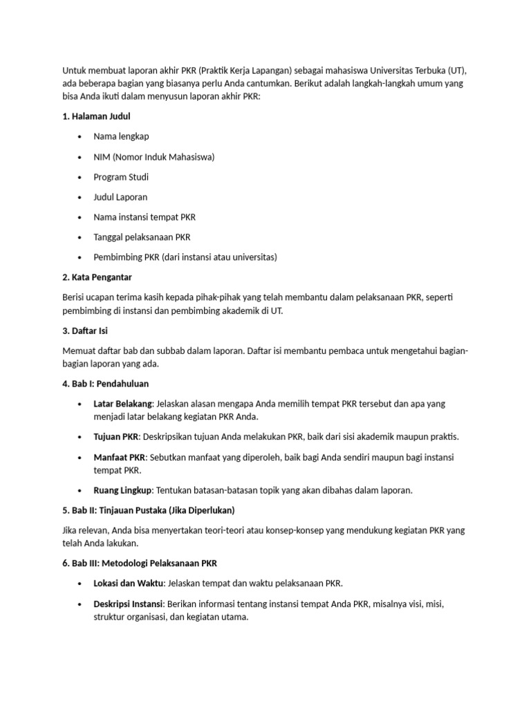 Sistematika Laporan Akhir PKR | PDF