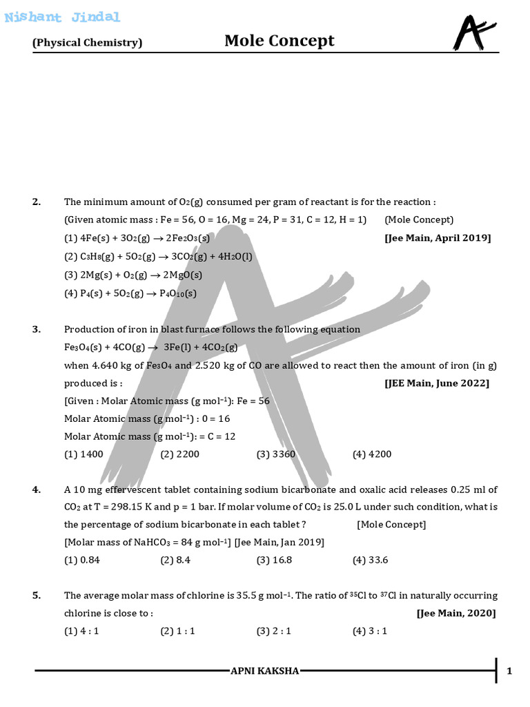 Revision Plan - Mole Concept NJ - 247 | PDF | Mole (Unit) | Physical Sciences
