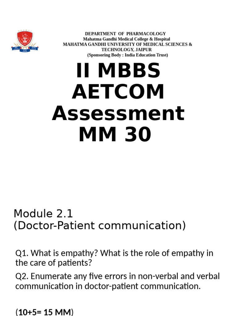 AETCOM Assessment Module 2.1 and Module 2.8 | PDF