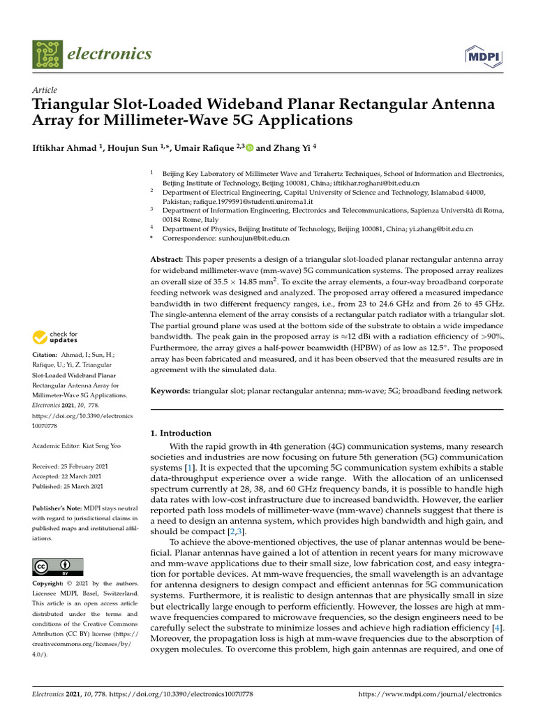 Microstrip Antenna Design For Millimeter-Wave 5G Applications | PDF ...