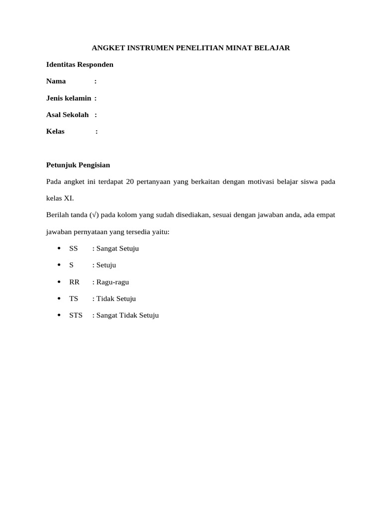 ANGKET INSTRUMEN PENELITIAN | PDF
