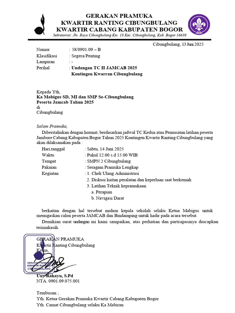 Undangan TC II JAMCAB 2025 Cibungbulang | PDF