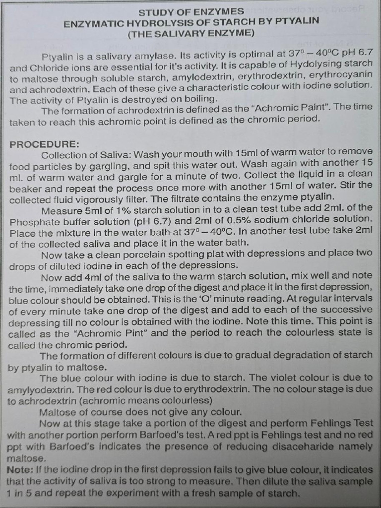 Starch Hydrolysis Test Procedure | PDF