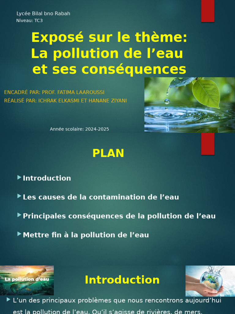 Exposé Sur Le Thème La Pollution de L'eau Et Ses Conséquences | PDF ...