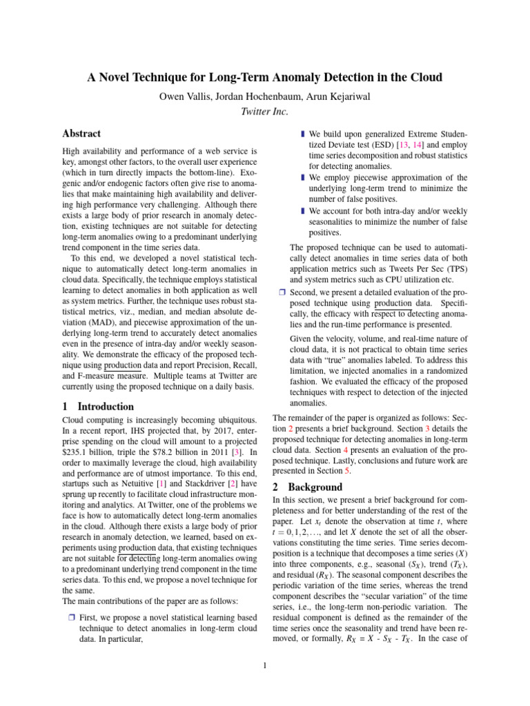 A Novel Technique For Long-Term Anomaly Detection in The Cloud | PDF ...