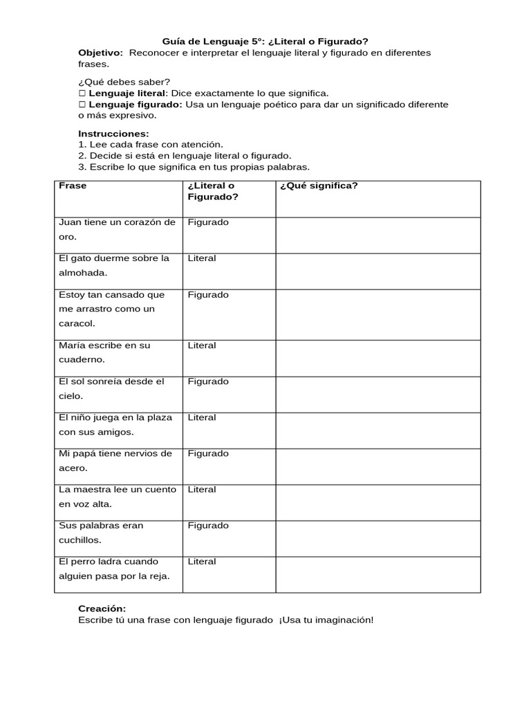 Lenguaje Literal y Figurado en 5° | PDF