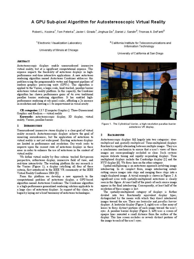 A GPU Sub-Pixel Algorithm For Autostereoscopic Virtual Reality | PDF | Shader | Rendering ...