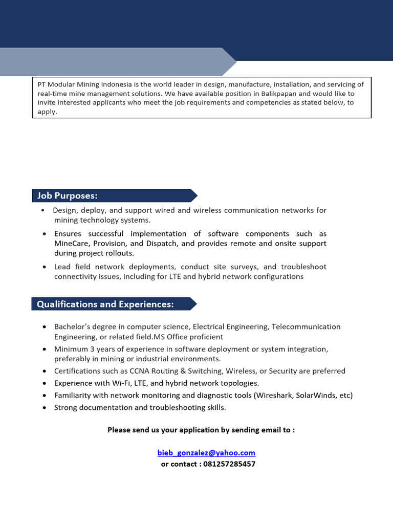 Vacancy - ID-Network Deployment Engineer - 250602 - 161356 | PDF