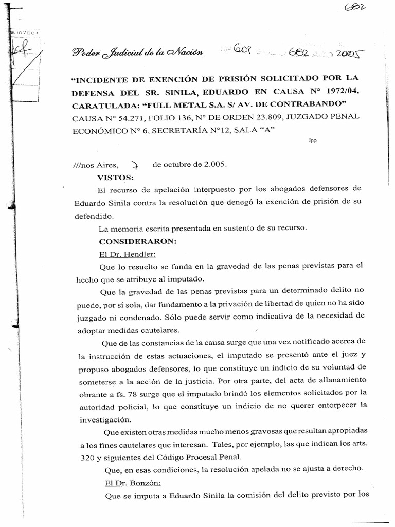 Exención de prisión para Eduardo Sinila | PDF