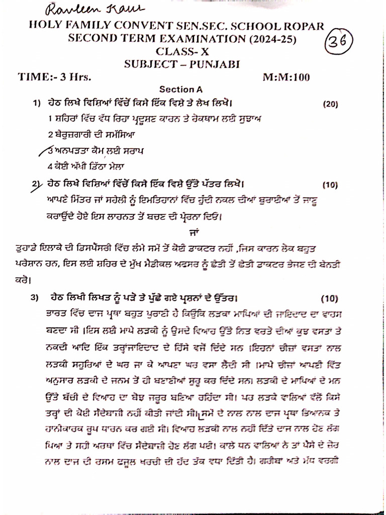 2nd Term 2024-25 Class 10th Question Papers HFCS | PDF