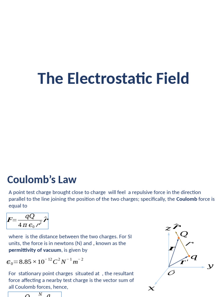 The Electrostatic Field | PDF | Electric Field | Force