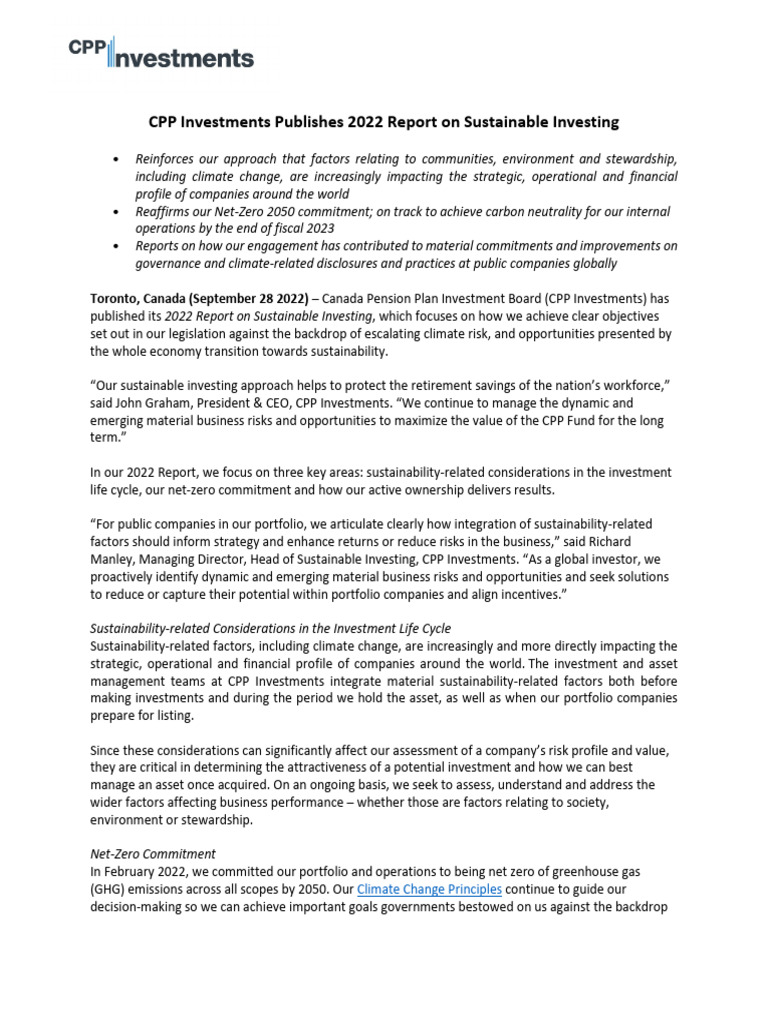 CPP Investments Si Report | PDF | Investing | Natural Environment