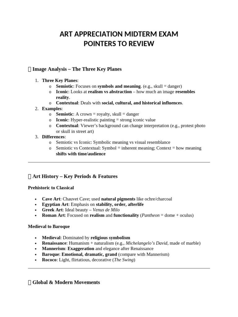Art Appreciation Midterm Pointers To Review | PDF | Realism (Arts) | Baroque