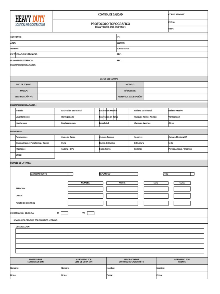 HEAVY DUTY-PRT-ToP-0001 - Rev.B Formato Protocolo Topografia | PDF | Topografía