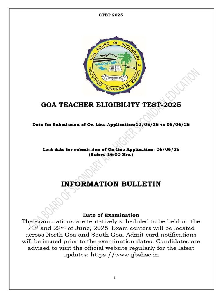 Information Bulletin Gtet 2025 27.05.25 | PDF | Reading Comprehension ...