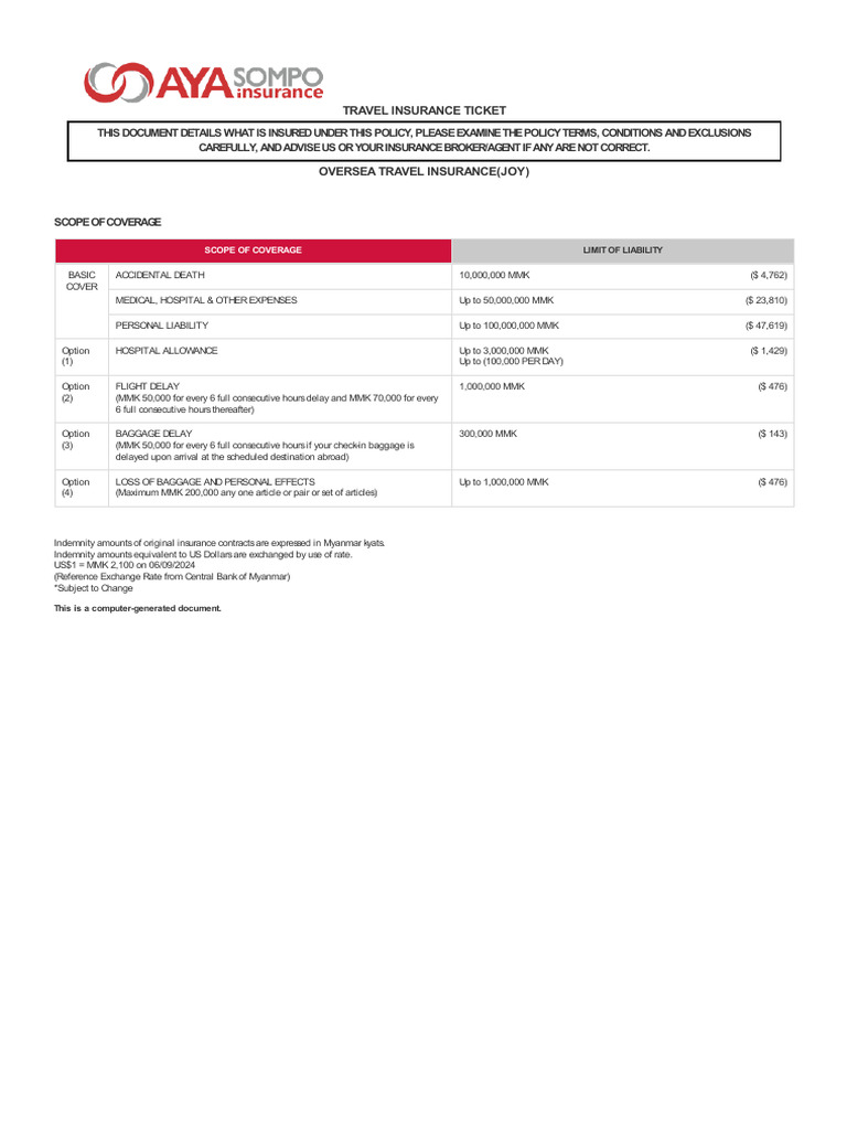 AYA JOY Scope of Coverage | PDF