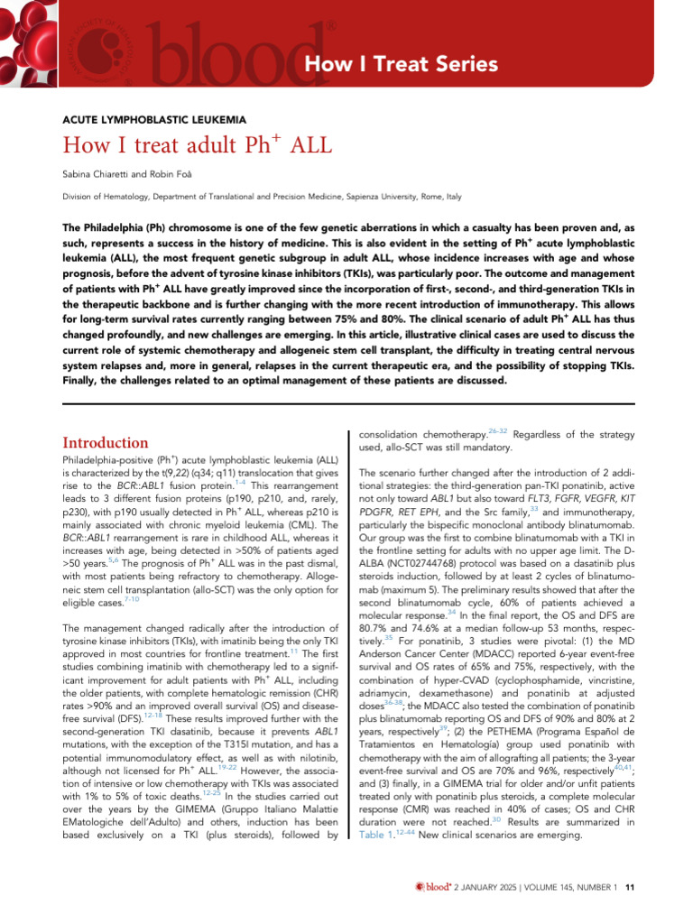 How I Treat Adult PH ALL Source Blood SO 2025 | PDF | Leukemia ...