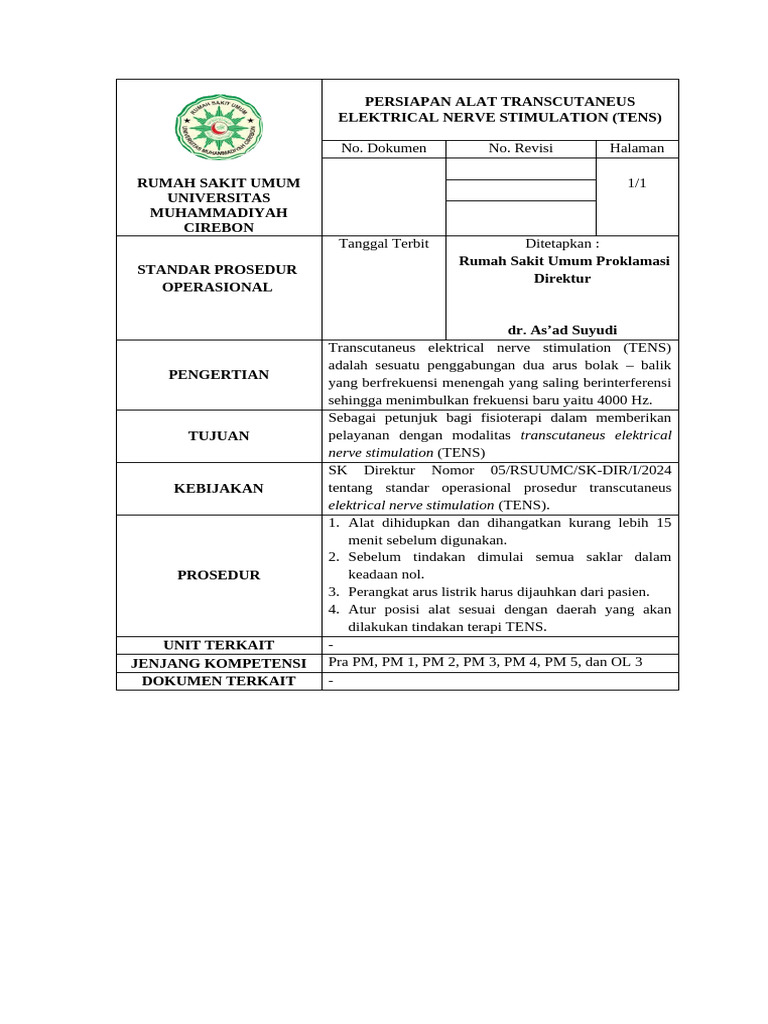 SOP (TENS) Transcutaneus Elektrical Nerve Stimulation | PDF