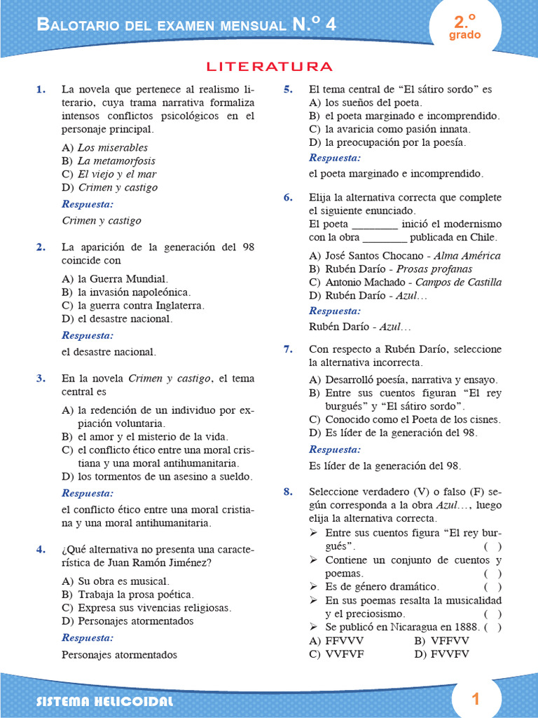 Literatura - Balotario Mensual Iv Bimestres | PDF