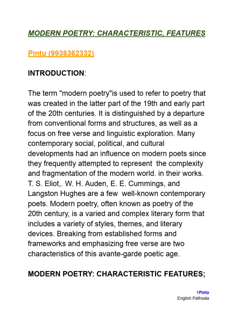 Characteristics of Modern Poetry | PDF | Beat Generation | Poetry