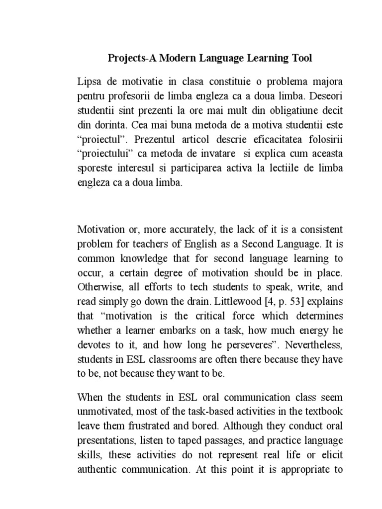 Projects-A Modern Language Learning Tool | PDF | Project Based Learning | Language Acquisition