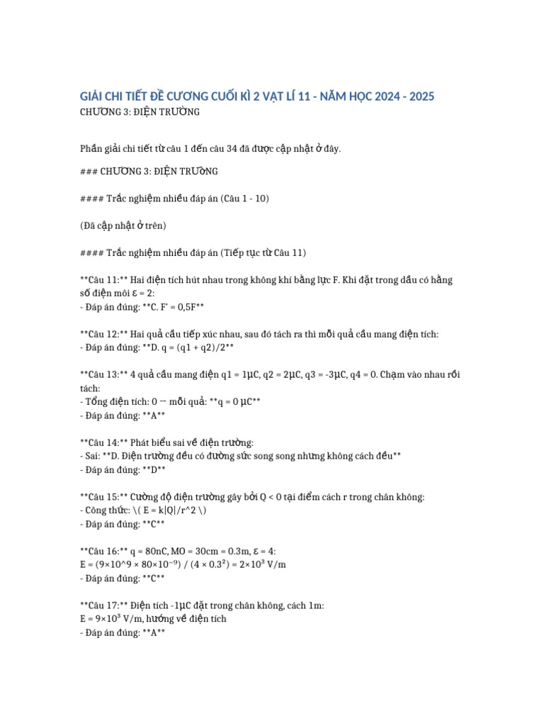 Giai de Cuong Vat Li 11 HK2 | PDF