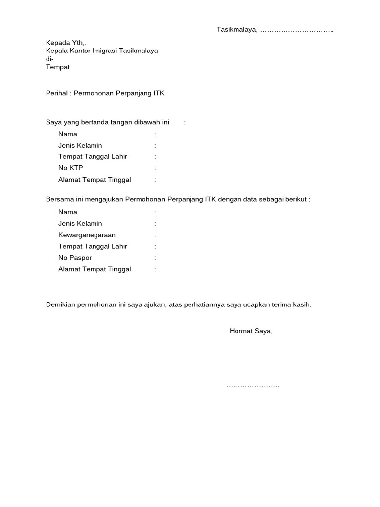 Surat Permohonan Itk Tasik | PDF