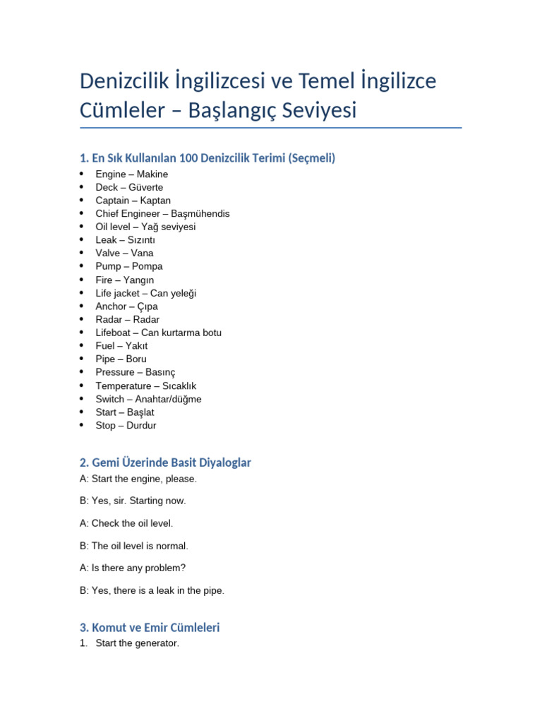 Denizcilik Ingilizcesi Baslangic Yeni | PDF