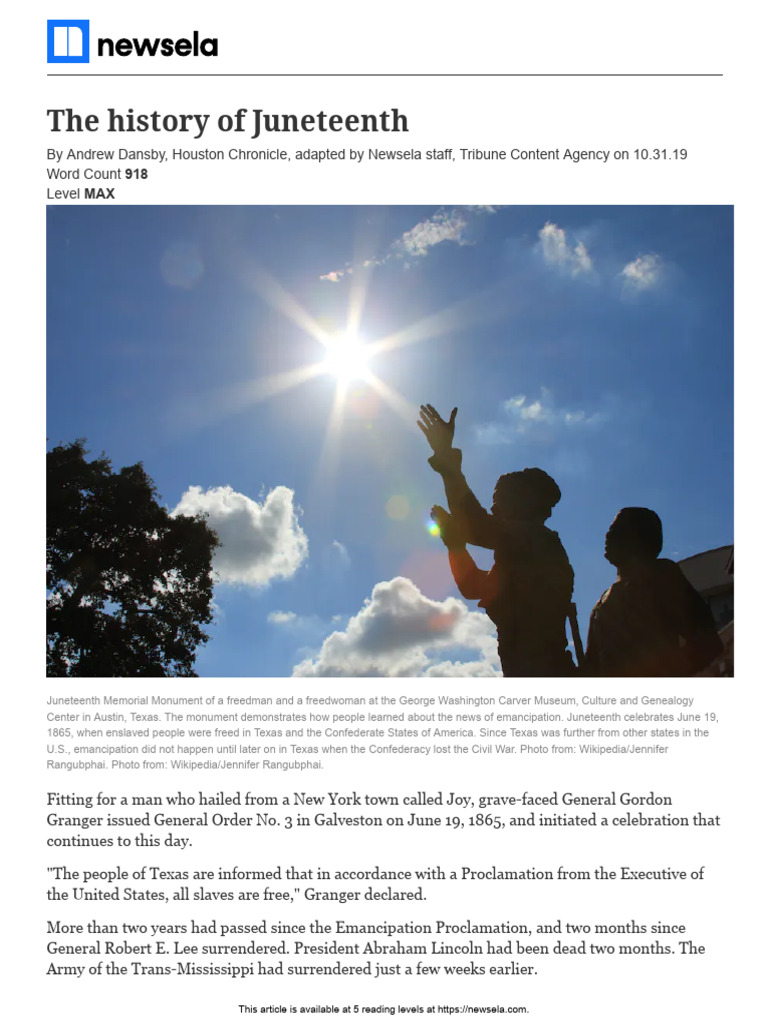 Lib Juneteenth Texas 57046 Article - and - Quiz | PDF | American Civil ...