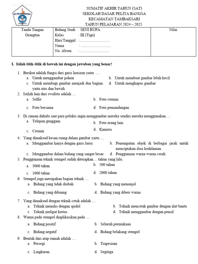 Sas Seni Rupa Kelas 3 PB SMT 2 Jadi | PDF