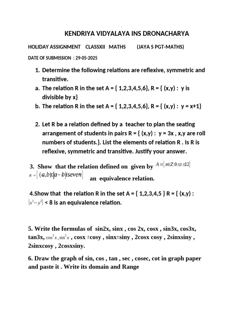 Holiday Assignmene Xiib s2 Maths Jaya.s | PDF