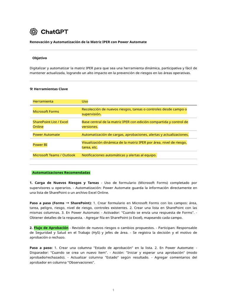Automatización de Matriz IPER con Power Automate | PDF | Microsoft ...