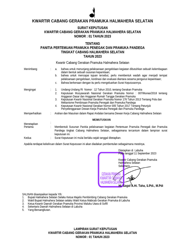 SK Panitia Pertemuan Pramuka Penegak Dan Pramuka Pandega | PDF