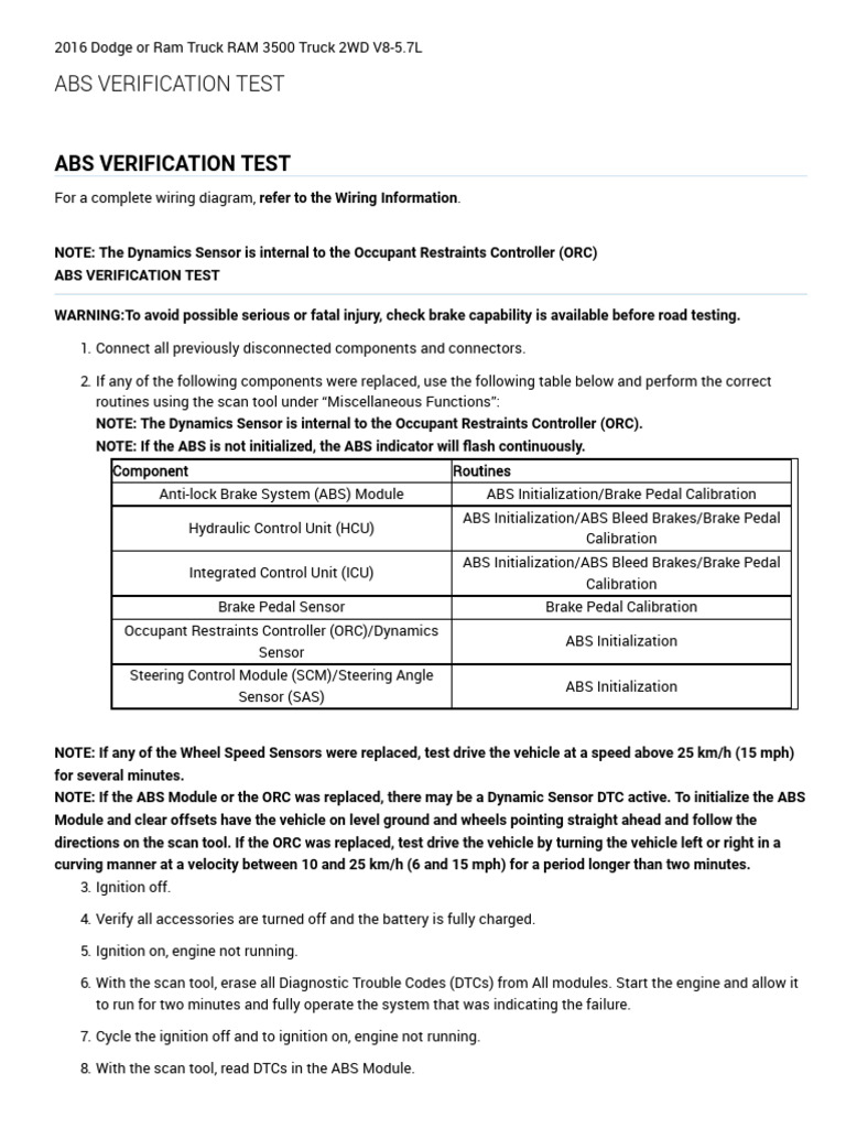 MOPAR ABS Verification Test | PDF | Anti Lock Braking System | Brake