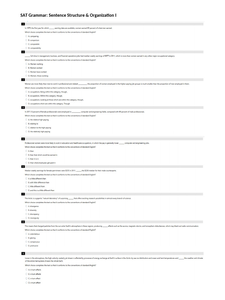 SAT (Grammar Sentence Structure & Organization) | PDF