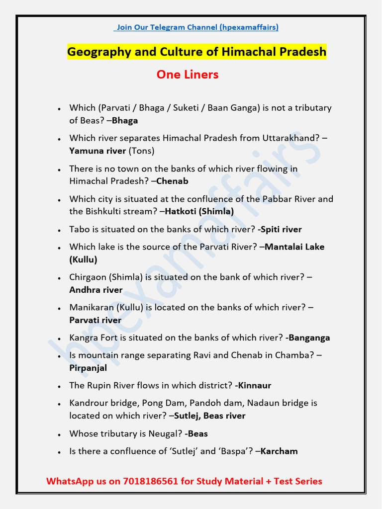 HP Geography and Culture One Liners-1 | PDF