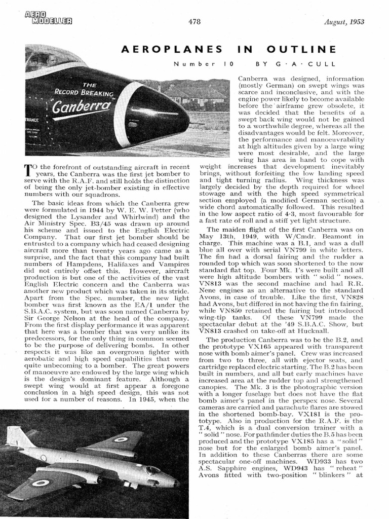 Canberra Jet Bomber Overview 1953 | PDF | Aeronautics | Vehicle Design