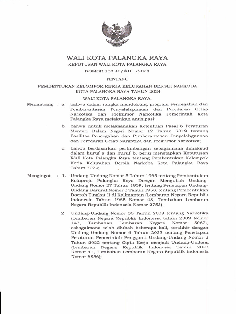 SK Pokja Kelurahan Bersinar Tahun 2024 | PDF