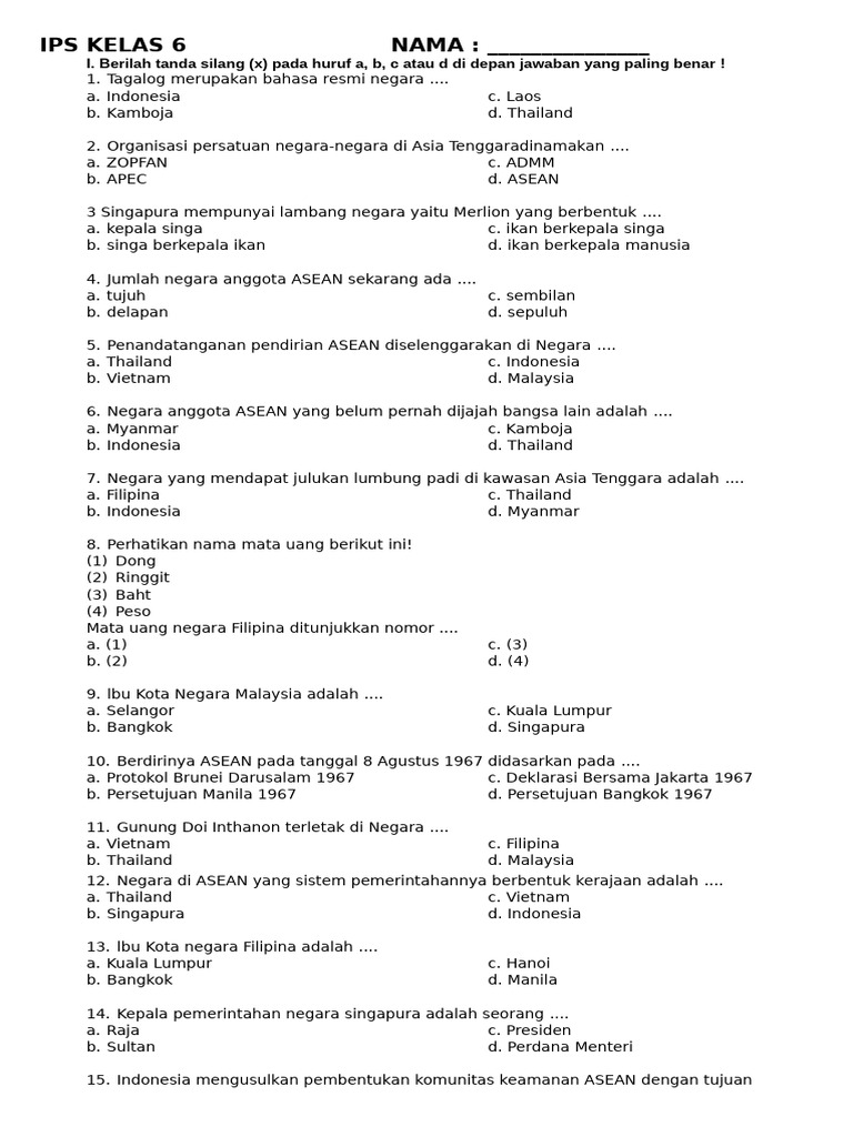 Soal PTS IPS Kelas 6 Semester 1 K13 Tahun 2021 | PDF