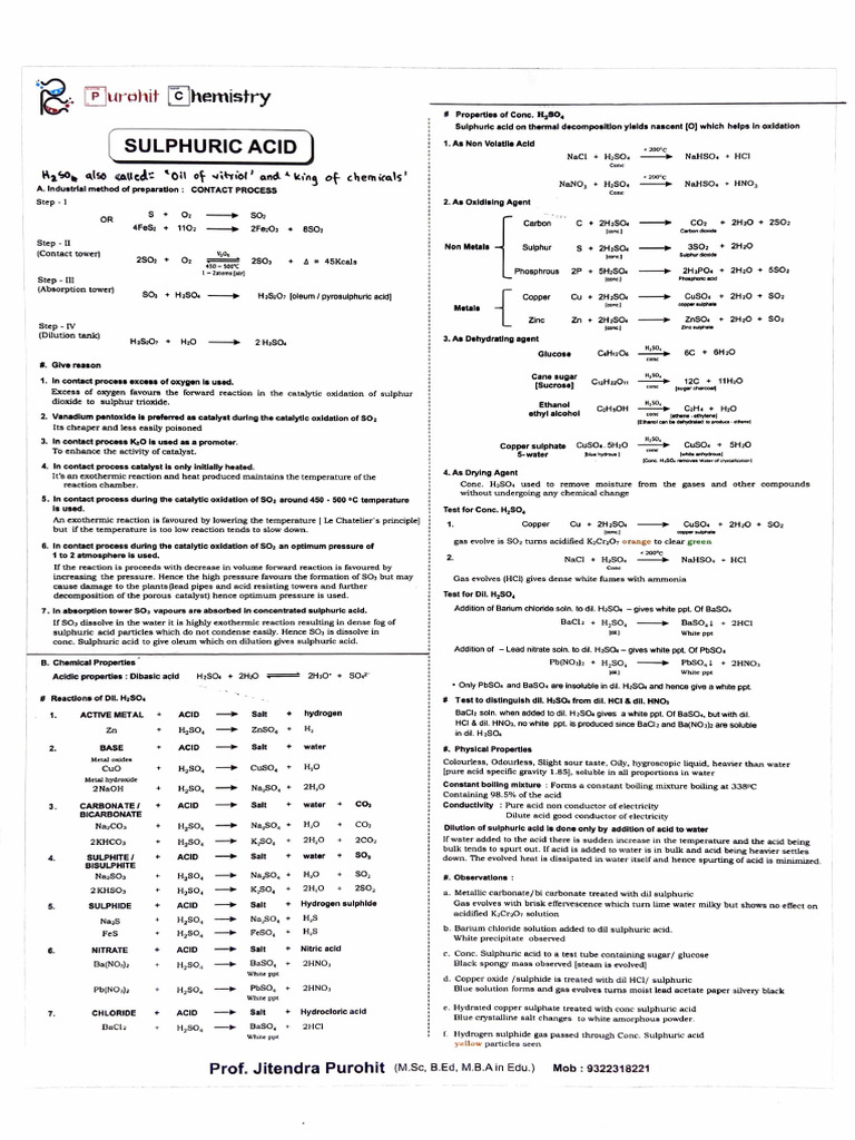 Chapter 11-Sulphuric Acid | PDF | Sulfuric Acid | Chemical Reactions